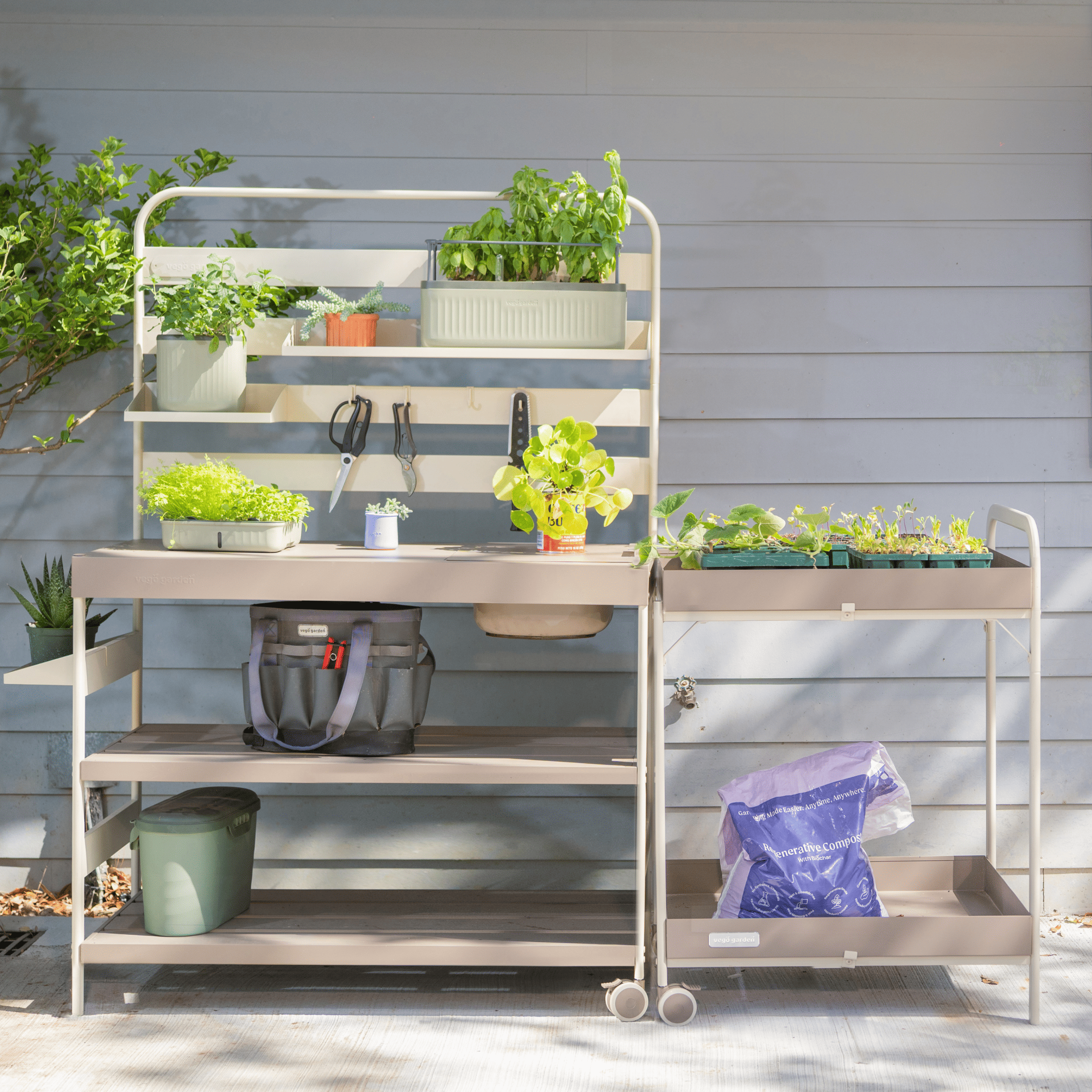 Potting Bench & Cart Set | Outdoor Gardening Made Easy